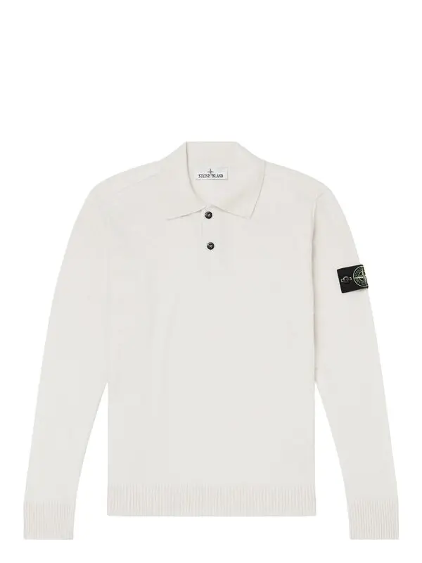 Stone Island Logo-appliquéd Virgin Wool Polo Shirt - Neutrals