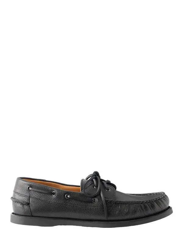 Mr P. Full-grained Leather Boat Shoes - Black