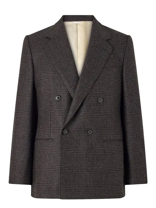 Husbands Double-breasted Prince Of Wales Merino Wool-twill Blazer - Brown