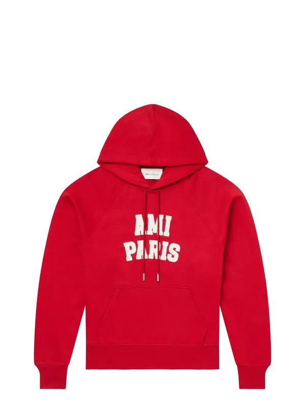 AMI Paris Logo-embroidered Organic Cotton-fleece Hoodie - Red