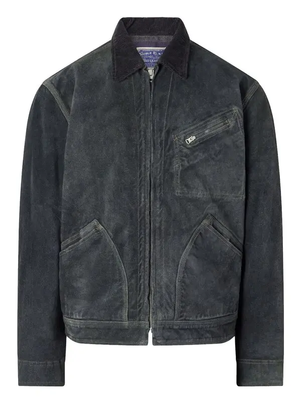 Ralph Lauren Chrysler Corduroy-trimmed Suede Jacket - Blue