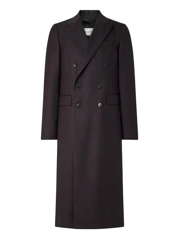 Dries Van Noten Double-breasted Herringbone Wool Coat - Brown