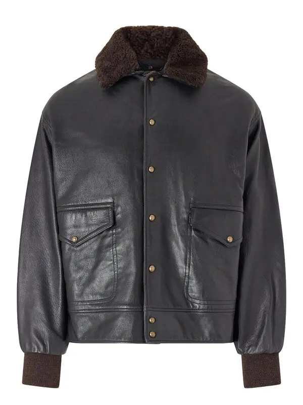 A.PRESSE Shearling-trimmed Leather Jacket - Black