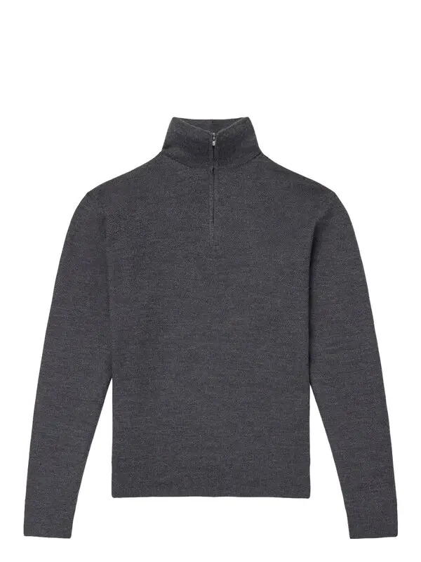 Ralph Lauren Purple Label Wool-piqué Half-zip Sweater - Gray