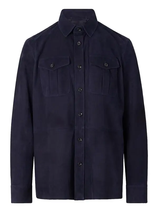 Ralph Lauren Purple Label Barrow Suede Overshirt - Blue