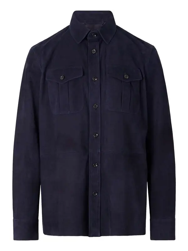 Ralph Lauren Purple Label Barrow Suede Overshirt - Navy