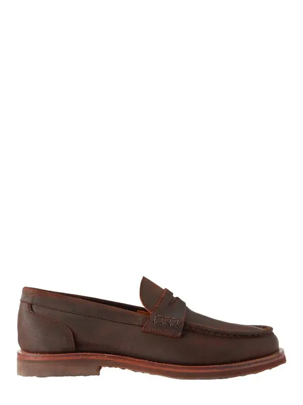 Mr P. Waxed-effect Suede Penny Loafers - Brown