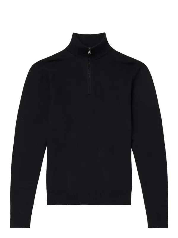 Ralph Lauren Purple Label Wool-piqué Half-zip Sweater - Black
