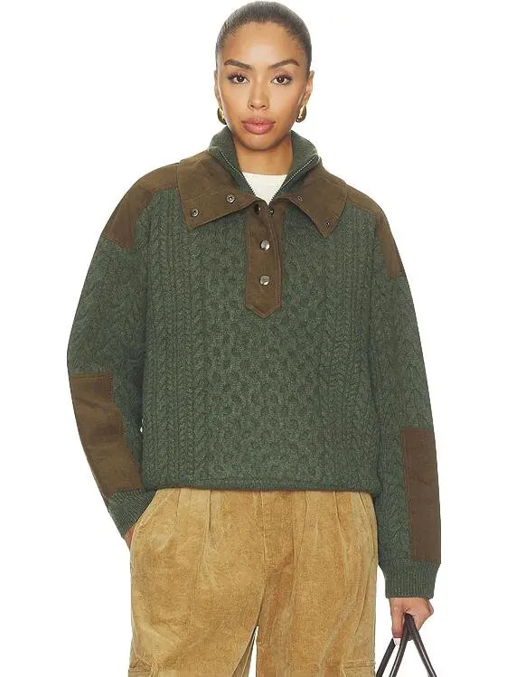 Sea Allen Cable Half Zip Double Layer Sweater - Green