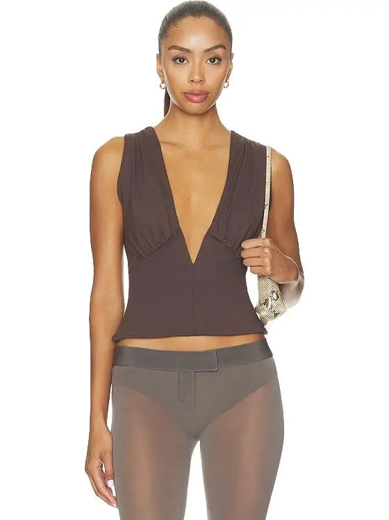 Susana Monaco Low V Wire Tank In Brown - Java