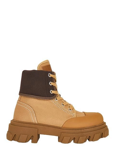 GANNI Cleated Canvas Trail Boot In Tan - Brown Sugar