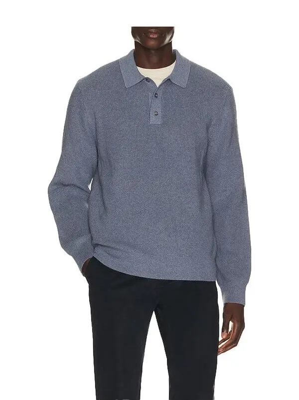 Vince Heirloom Shaker Long Sleeve Polo In Late Evening In Blue - Lateevening