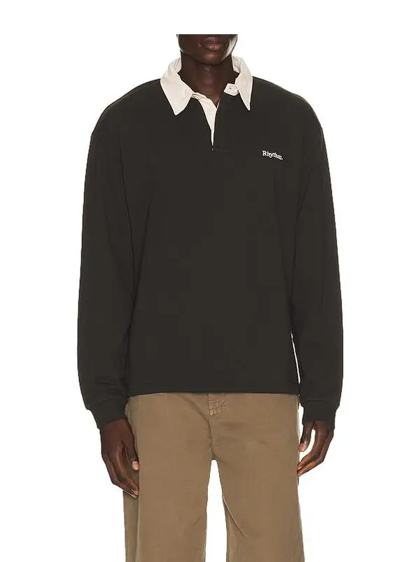 RHYTHM Koa Vintage Rugby Long Sleeve Polo - Black