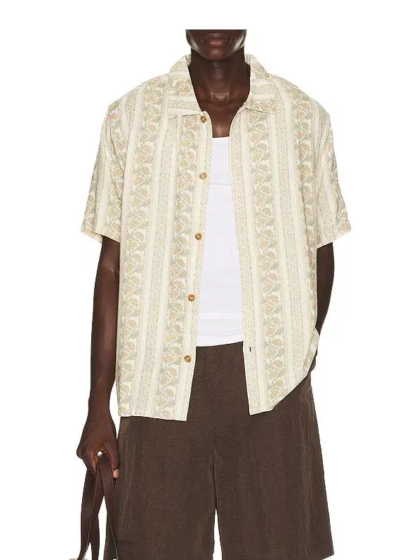 RHYTHM Paisley Stripe Shirt In White - Natural