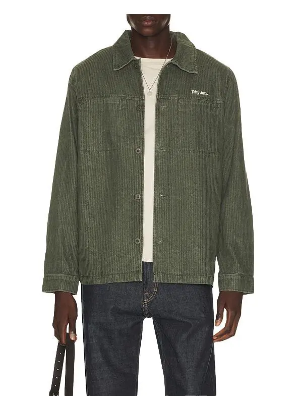 RHYTHM Harlan Long Sleeve Shirt In Green - Olive