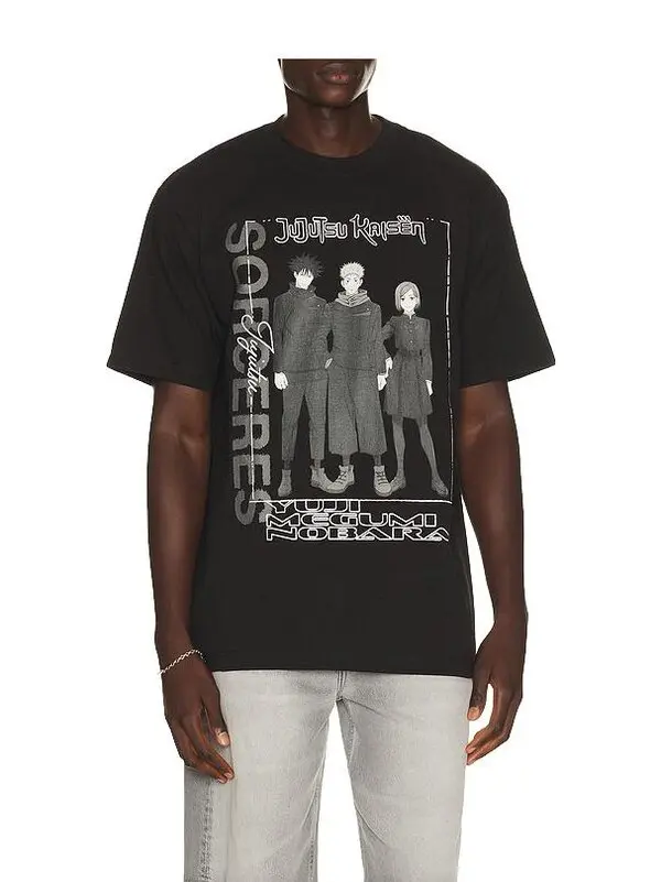 BIOWORLD Jujutsu Kaisen Yuji, Megumi, And Nobara Tee - Black