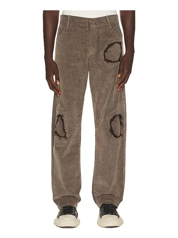 STRIKE OIL Rip And Repair Pleat Knee Cords - Brown