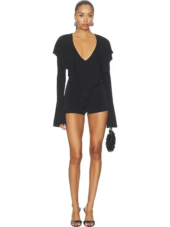 MORE TO COME Ellen V-neck Romper - Black