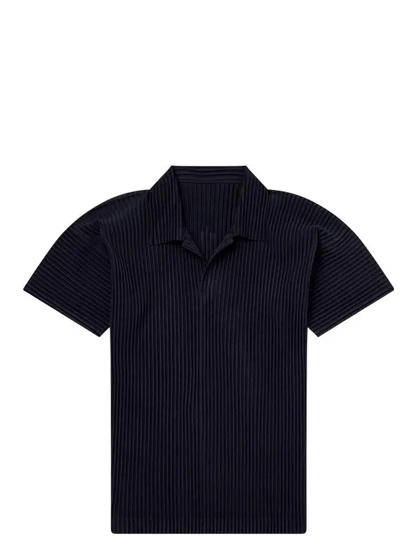 Issey Miyake Pleated Polo Shirt - Navy