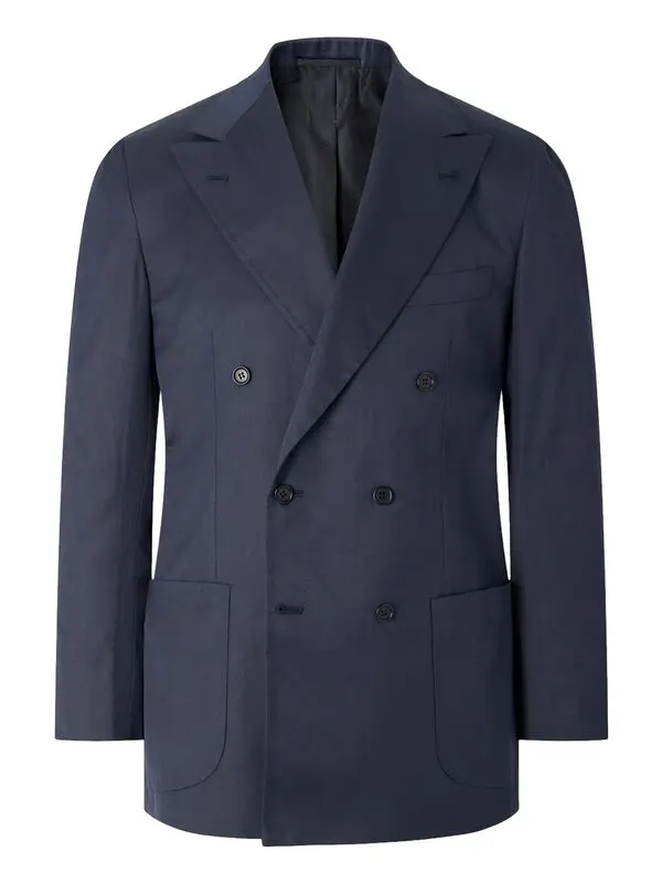 Kiton Double-breasted Cotton-twill Blazer - Blue