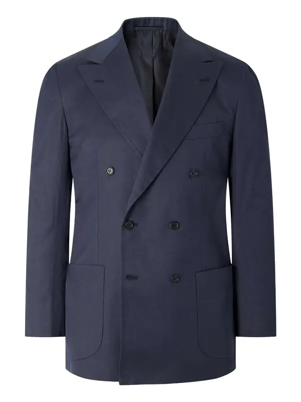 Kiton Double-breasted Cotton-twill Blazer - Navy