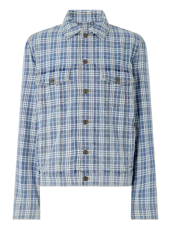 Burberry Checked Denim Jacket - Blue