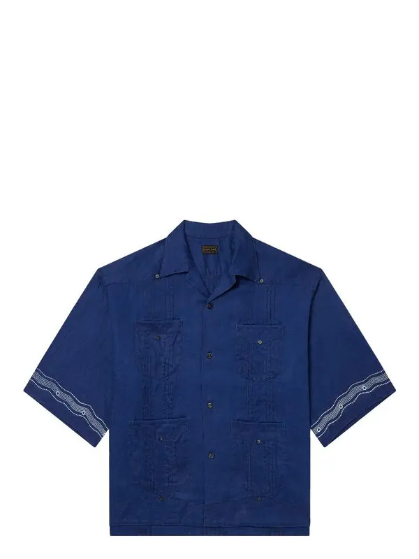 Kapital Camp-collar Printed Linen Cuban Shirt - Blue