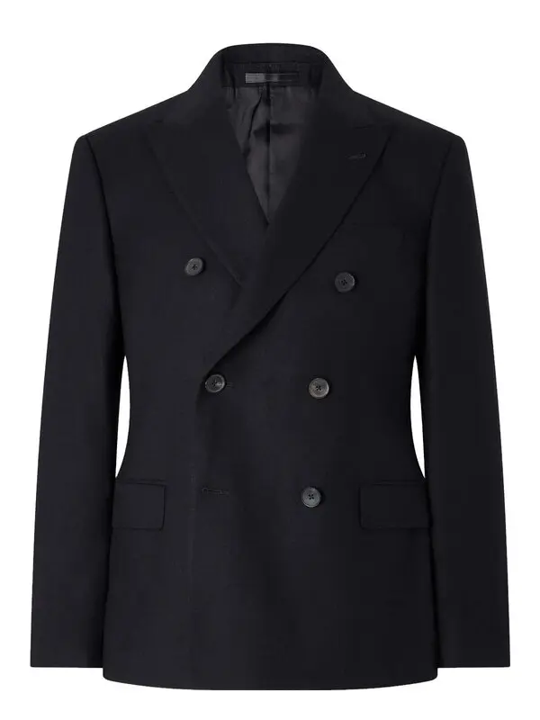 Mr P. Slim-fit Double-breasted Satin-trimmed Wool-flannel Blazer - Black