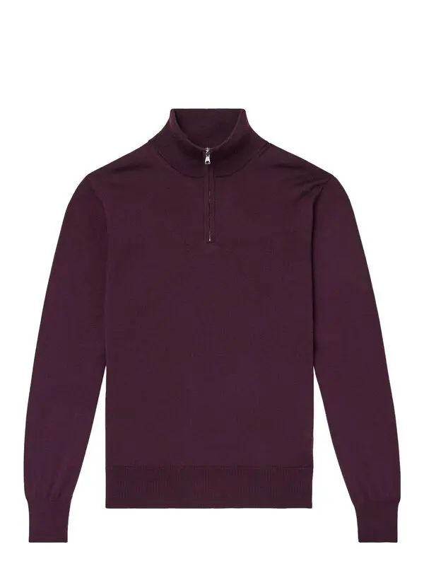 Mr P. Merino Wool Half-zip Sweater - Purple