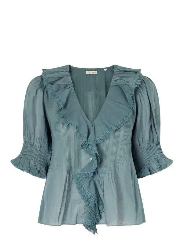 DÔEN Henri Lace-trimmed Organic Cotton Blouse - Turquoise