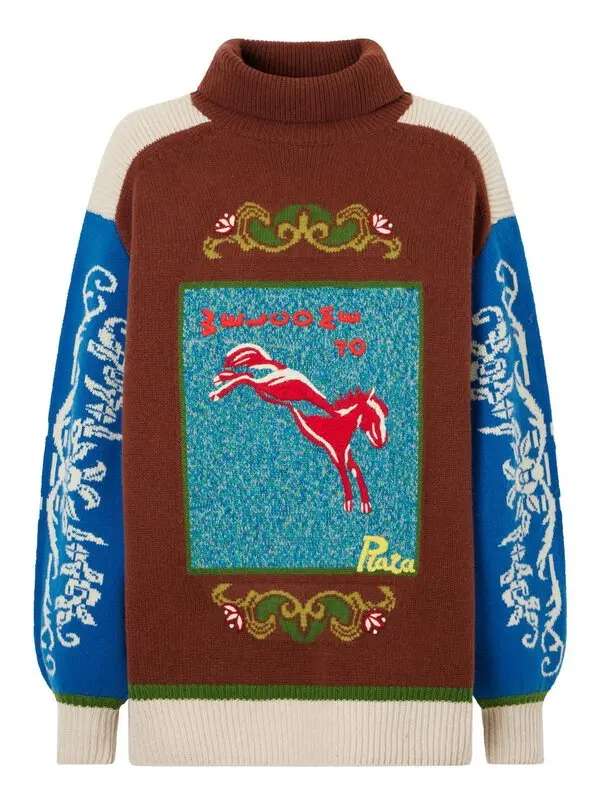 ALEMAIS Lasso Embroidered Merino Wool Sweater - Brown