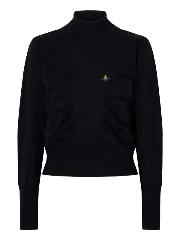 VIVIENNE WESTWOOD Pamela Logo-embroidered Gathered Wool High-neck Sweater - Black