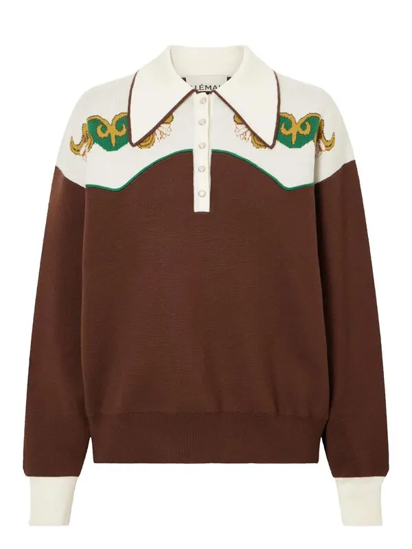 ALEMAIS Lasso Intarsia-knit Merino Wool-blend Polo Sweater - Brown