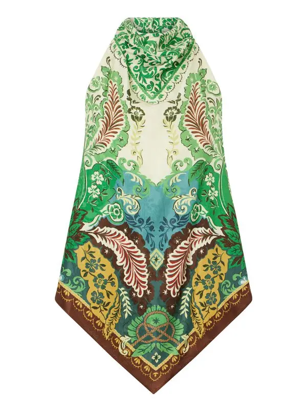 ALEMAIS Florence Floral-jacquard Satin Blouse - Green