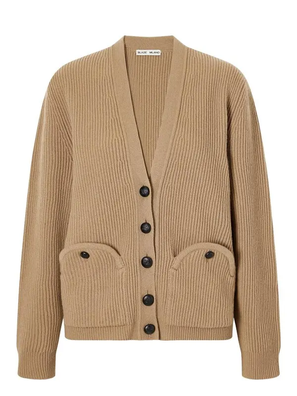 BLAZÉ MILANO Highland Uda Ribbed Wool And Cashmere-blend Cardigan - Brown