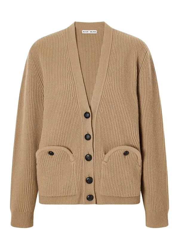 BLAZÉ MILANO Highland Uda Ribbed Wool And Cashmere-blend Cardigan - Camel