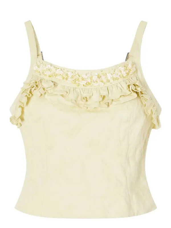 SHUSHU/TONG Embellished Ruffled Cotton-blend Cami - Yellow