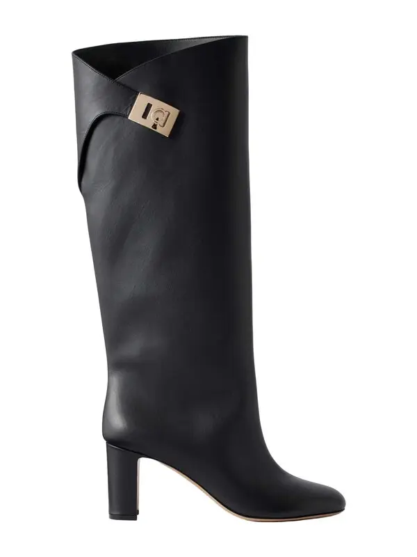 FERRAGAMO Elli 70 Embellished Knee Boots - Black