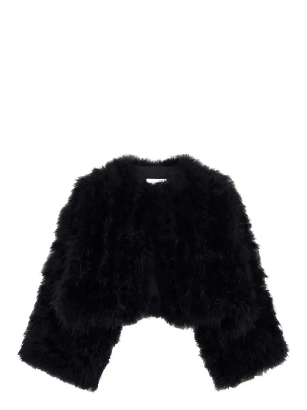 YVES SALOMON Cropped Feather-embellished Satin Cape - Black