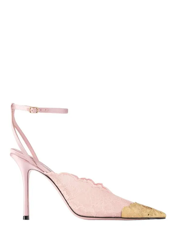JIMMY CHOO Faiz 100 Embellished Satin-trimmed Lace Pumps - Baby Pink