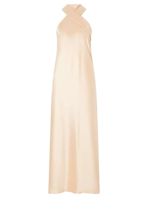 Galvan Pandora Satin Halterneck Midi Dress - Pink