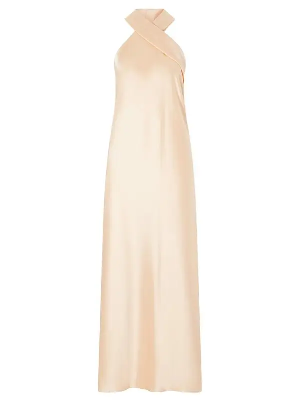 Galvan Pandora Satin Halterneck Midi Dress - Pink