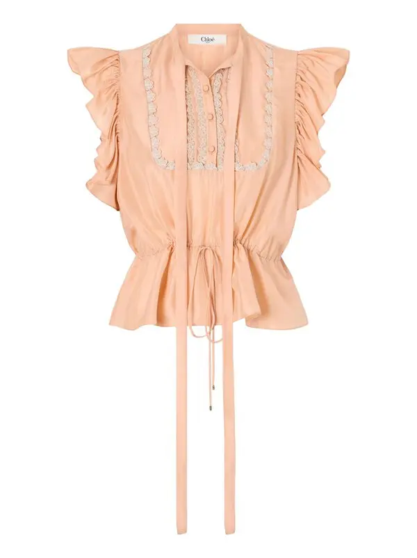 Chloé Ruffled Lace-trimmed Silk-habotai Blouse - Pink