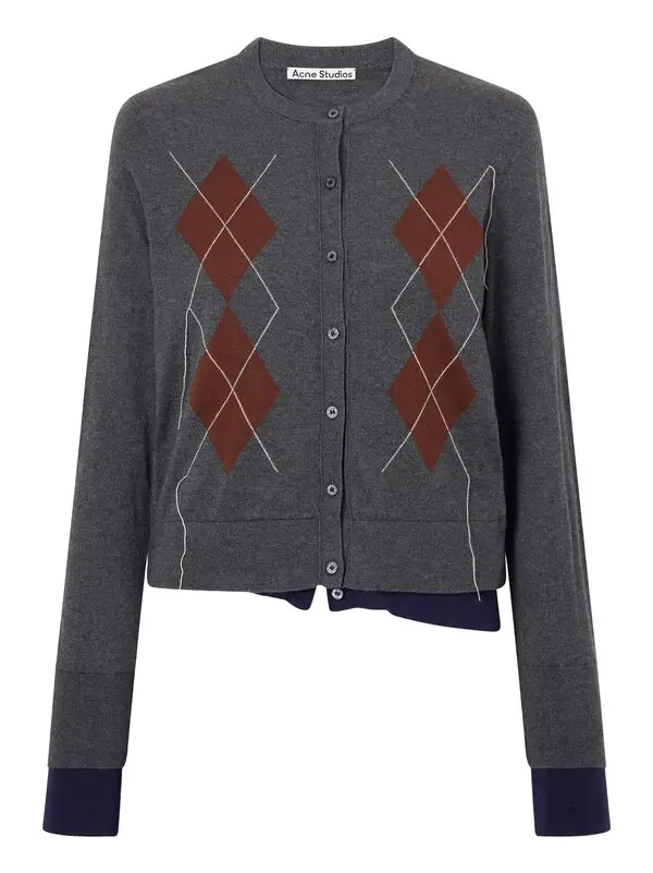 Acne Studios Argyle Silk, Wool And Cashmere-blend Cardigan - Gray
