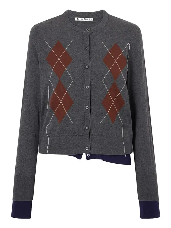 Acne Studios Argyle Silk, Wool And Cashmere-blend Cardigan - Gray