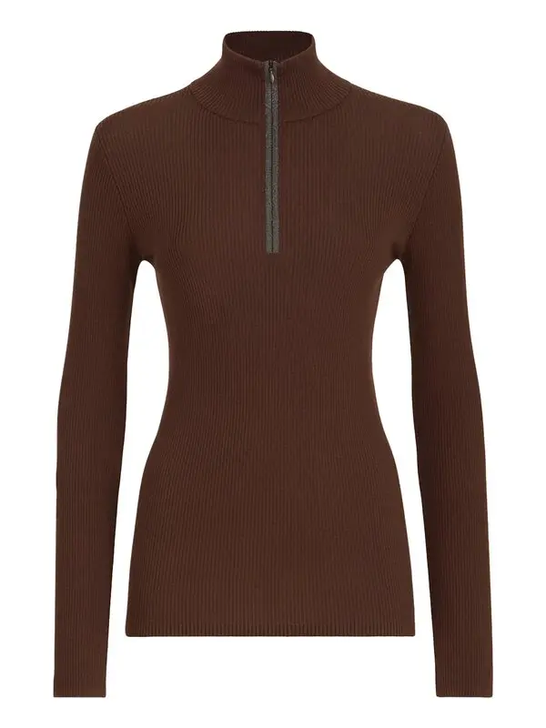 Brunello Cucinelli Wool-cashmere Half-zip Sweater - Brown