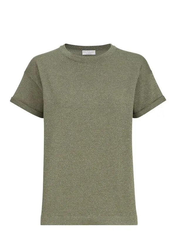 Brunello Cucinelli Cashmere-silk Blend Metallic T-shirt - Green