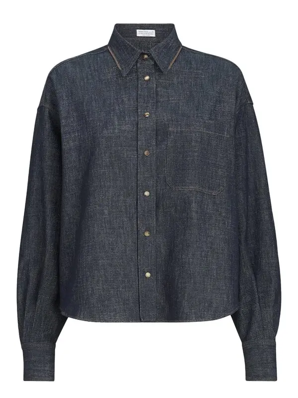Brunello Cucinelli Monili-trim Denim Shirt - Blue