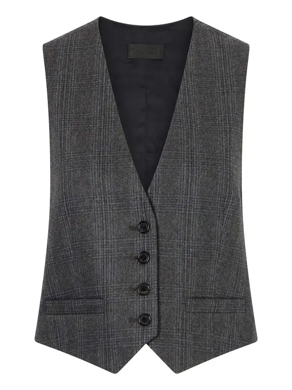 NILI LOTAN Ismael Checked Wool And Cashmere-blend Vest - Gray