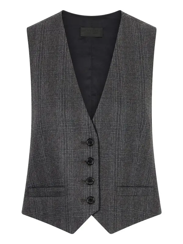 NILI LOTAN Ismael Checked Wool And Cashmere-blend Waistcoat - Gray
